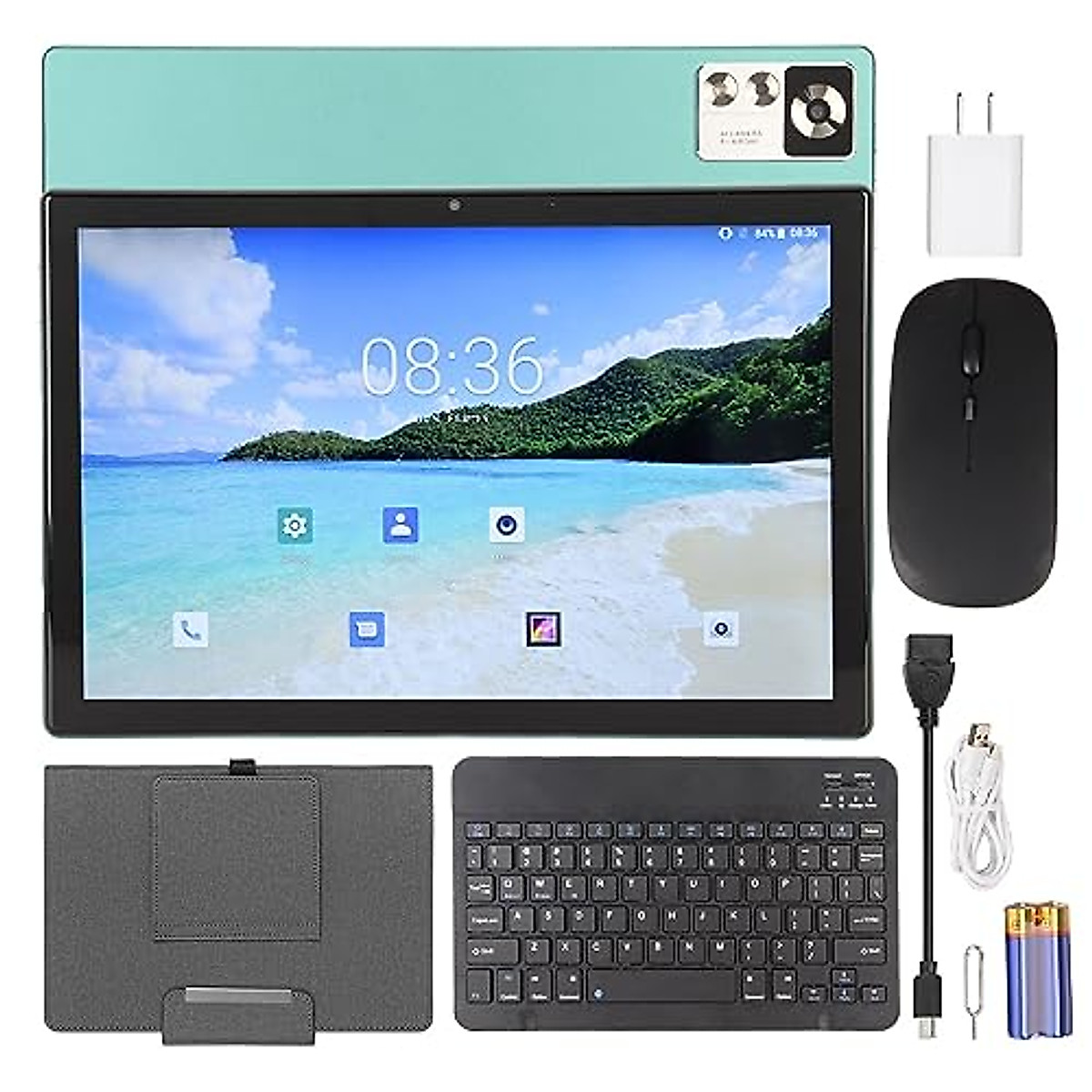 2 in 1 Tablet, Octa Core CPU 8GB 256GB Memory Gaming Tablet 10.1 Inch LCD 8MP 16MP Camera for Travel (US Plug)