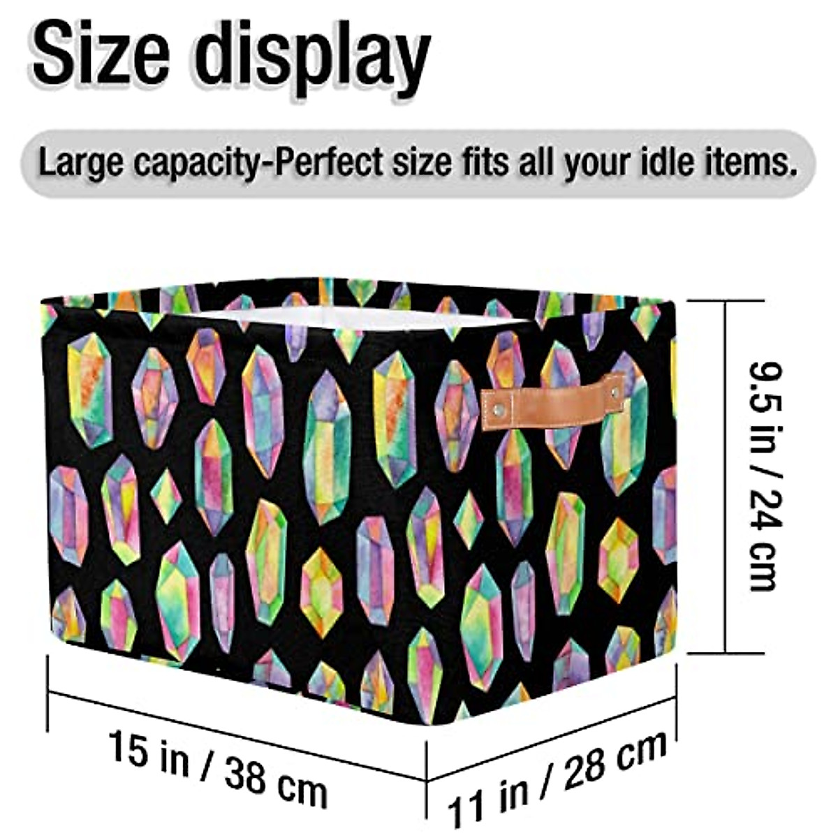 Buvan Fabric Storage Bins Rainbow Geometric Pattern Small Shelf Basket With Handles Decorative Cubes Box Organizer Containers for Shelves Home Office Decor