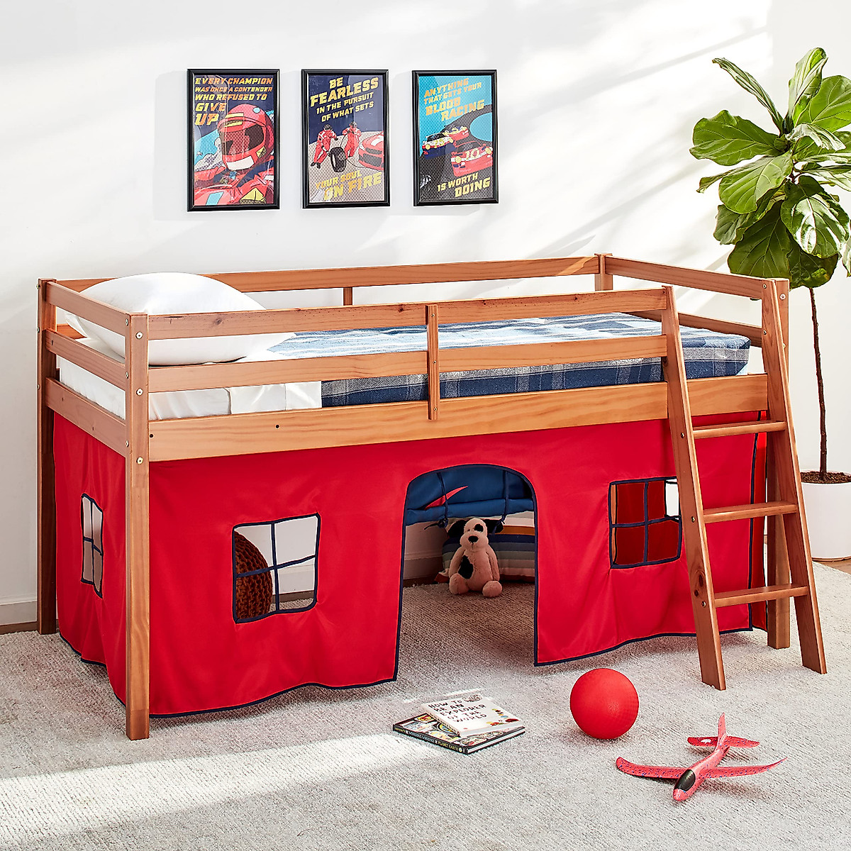 Alaterre Furniture Roxy Junior Loft - Cinnamon with Red and Blue Bottom Tent