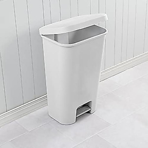 Sterilite 11.9 Gallon Trash Can with Lid, Step-on White Kitchen Garbage Can for Bathroom, Bedroom, Home, and Outdoor, Wholesalehome Cleaning Cloth Included