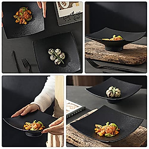 BESTonZON Square Dinner Plates, serving platters serving trays dessert plate Matte Black Serving