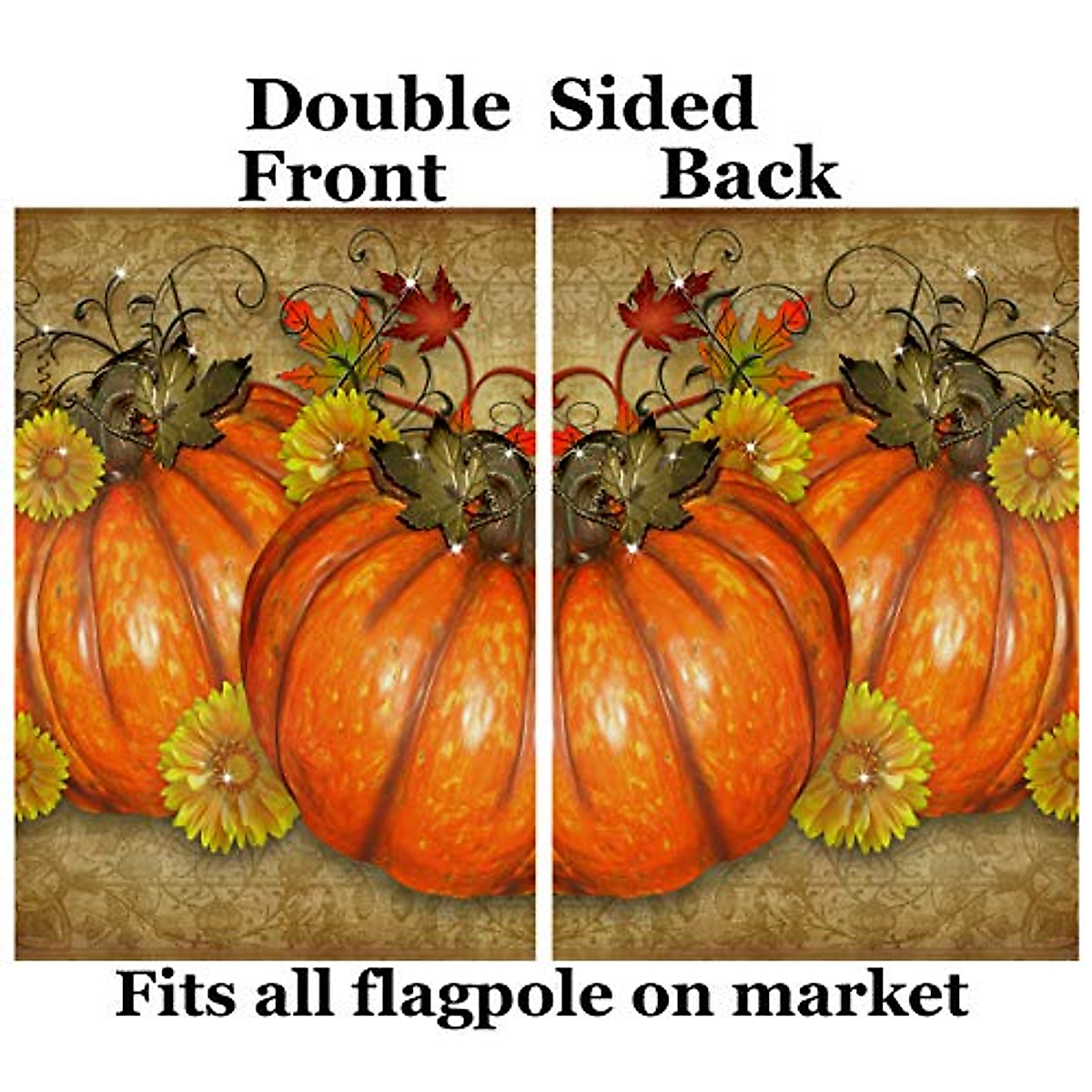 Pickako Thanksgiving Day Pumpkins Rustic Autumn Fall Harvest Flowers Leaves House Flag 28 x 40 Inch, Double Sided Large Garden Yard Welcome Flags Banners for Home Lawn Patio Outdoor Decor