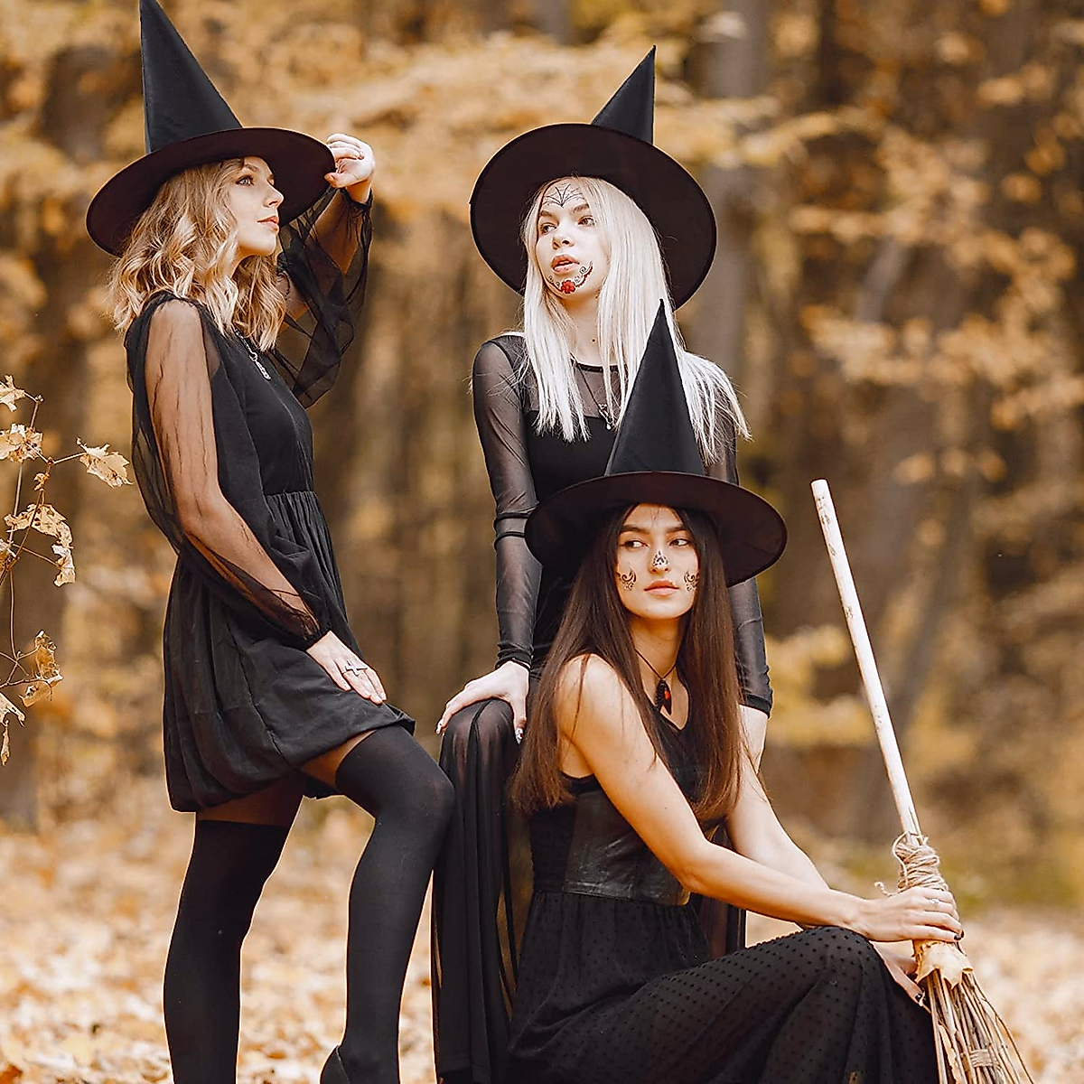 LUOBO Witch Hat, 10 Pieces with 100 Yards Hanging Rope for Halloween Yard Decoration. Black, Oxford Fabric, Collapsible Design, Hand Wash Only, All Ages, Halloween Celebrators