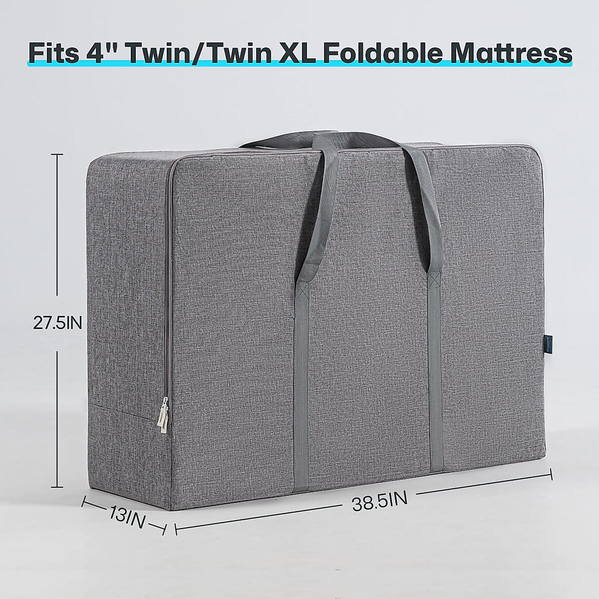 Folding Mattress Storage Bag - Trifold Memory Foam Mattress Carry Case, Portable Mattress Sofa Bed Carrying Box for 4" Twin & Twin XL Foldable Floor Mattress, 38.5"x27.5"x13"
