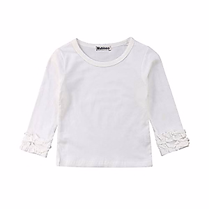 Toddler Baby Girl Basic Plain Ruffle Cuff Long Sleeve Cotton T Shirts Tee Tops (White, 2-3T)
