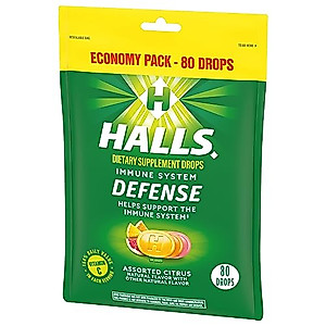 HALLS Defense Assorted Citrus Vitamin C Drops, Economy Pack, 80 Drops