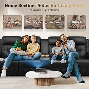 Recliner Sofa, Massage Reclining 4 Seater Sofa Sets Heavy Weight Capacity, RV Loveseat Couch Clearance with Console, USB, Type C Port, Storage, Cup Holders, Wall Hugger Chair for Living Room, Black