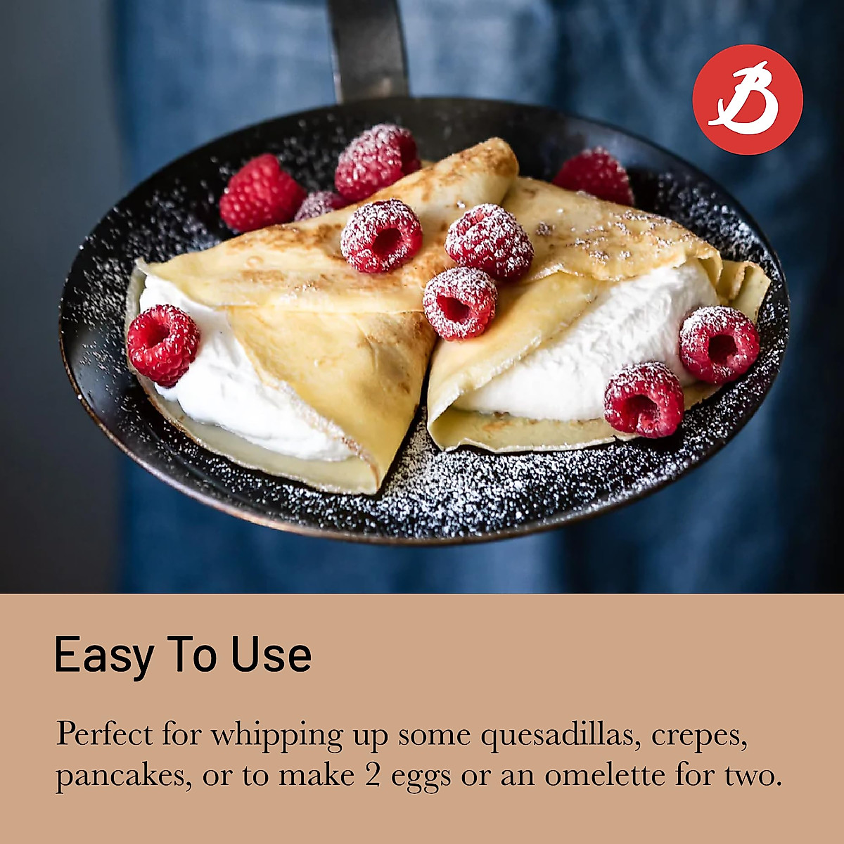 de Buyer Blue Carbon Steel Crepe & Tortilla Pan - 8” - Ideal for Making & Reheating Crepes, Tortillas & Pancakes - Naturally Nonstick - Made in France