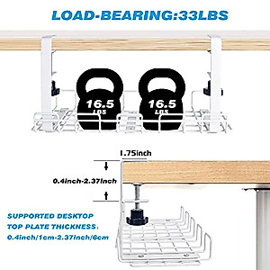 Cable Management Under Desk Tray,Under Desk Cable Organizers for Wire Management.15.75" Under Desk Cord Organizer with Clamp Mount System for Wire Management(White Cable Tray -L15.75"x W6.3"x H7.09")