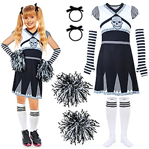 Haull 9 Pcs Cheerleader Costume for Girls Ra Ra Rebel Cheerleader Costume Outfits for Halloween Cosplay Dress up(4-6 Years)