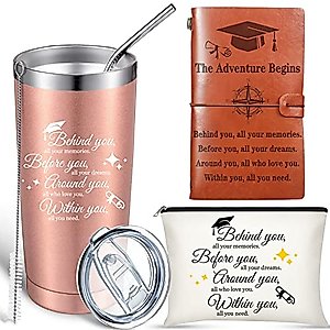 Gerrii Inspirational Graduation Gifts Class of 2024 Behind You All Your Memories 20oz Vacuum Insulated Tumbler Mug Inspirational Graduation Journal and Makeup Bag for Her Him Graduates