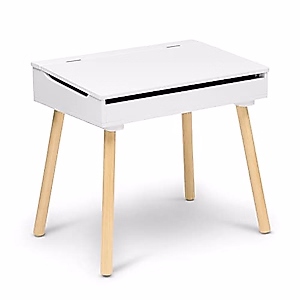 Delta Children Ollie Lift-Top Desk and Chair for Toddlers & Up - Greenguard Gold Certified, Bianca White/Natural