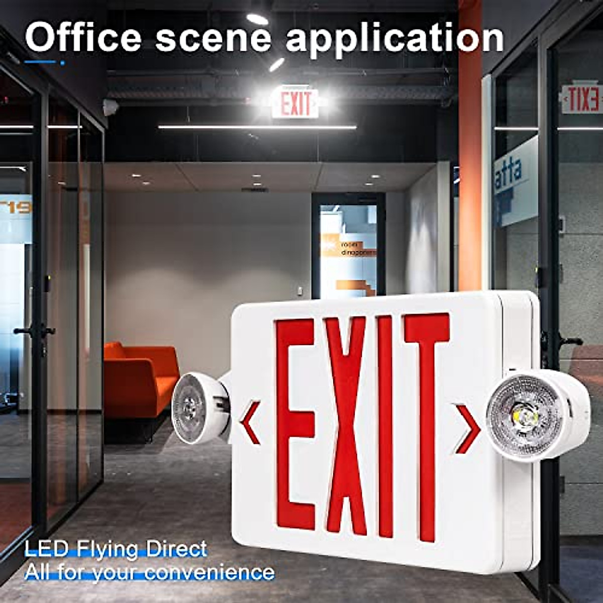 LED Exit Sign with Emergency Light, Red Exit Sign Light with 90 Minute ...