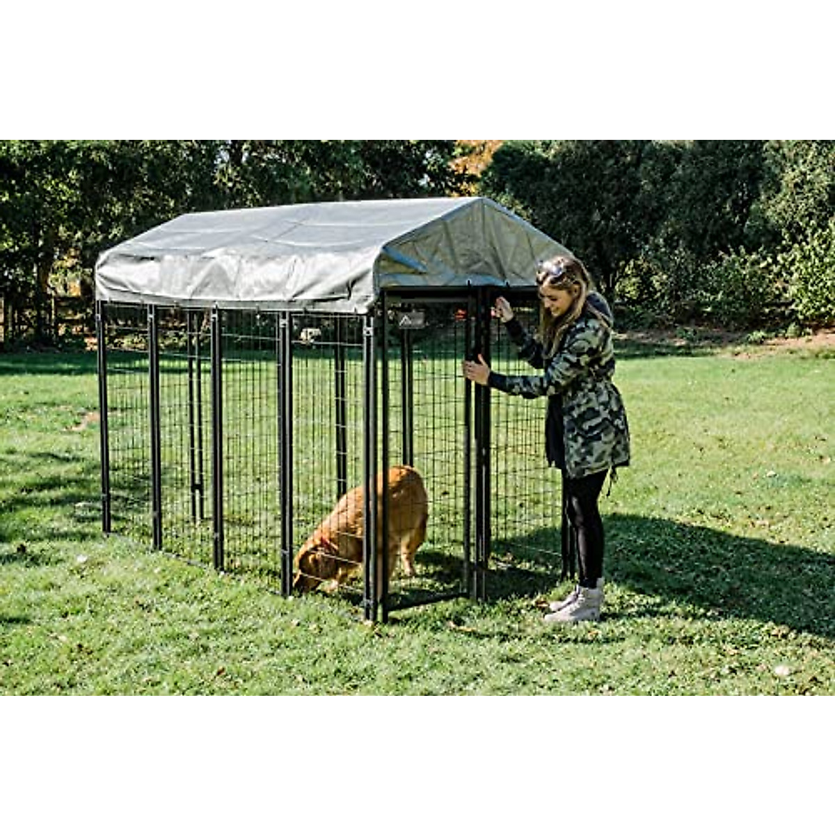 Olympia Tools 4x4x6 Dog Kennel - Outdoor Dog Kennel Small with UV Protection Waterproof Cover, Welded Wire Dog Kennels - Ideal for Dog, Pet Cage, Yard Wire Fence, Patio Crates, Black (90-542)