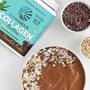 Sunwarrior Vegan Collagen Building Powder Protein Peptide with Biotin Vitamin C Hyaluronic Acid for Hair Skin Nail Dairy Free Gluten Free | Chocolate