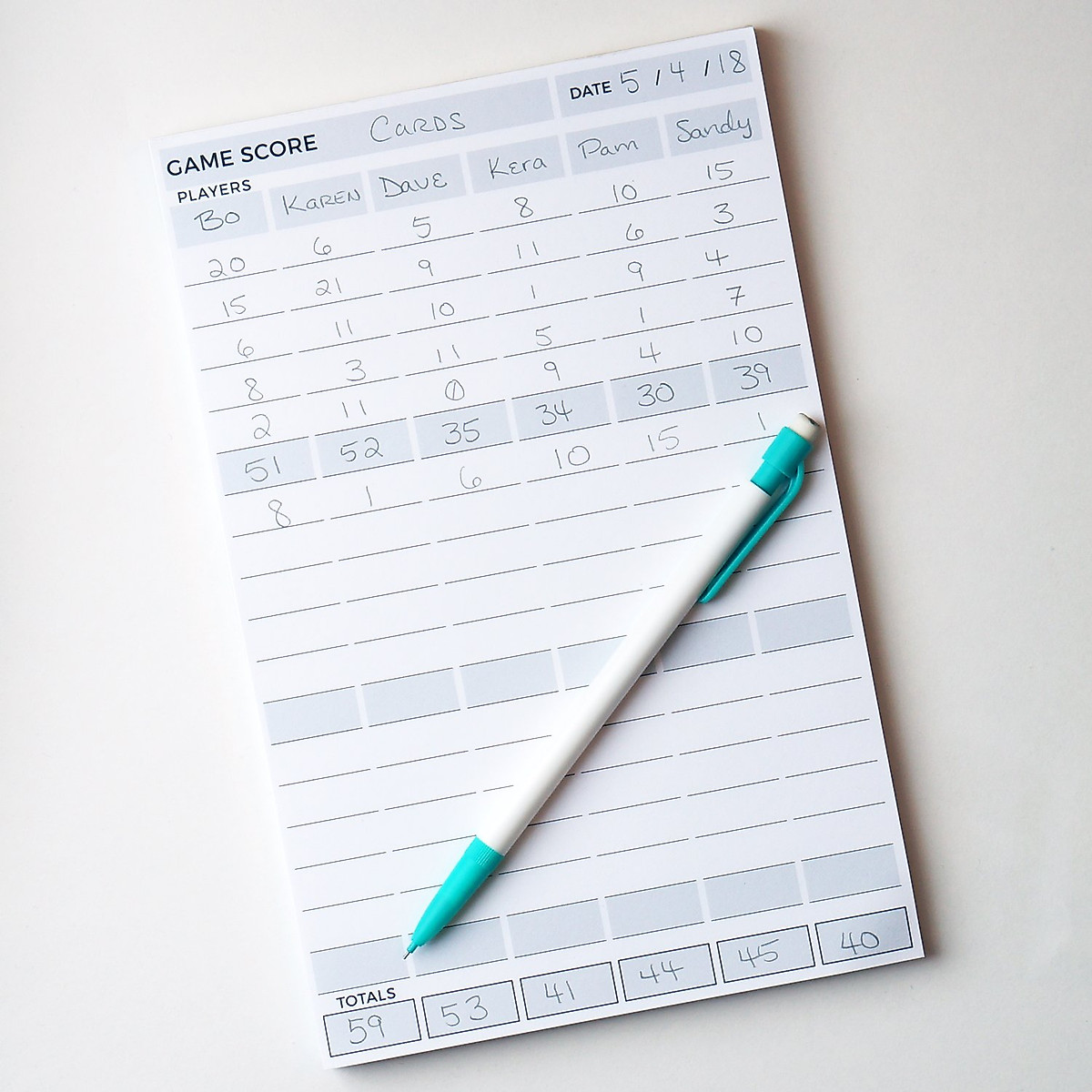 Game Score Sheet Pad - Blank Scoring Notepad for Games - 50 Sheets