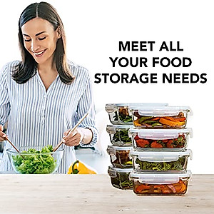 Glass Food Storage Containers with Lids 30 Oz 16 Pc (Set of 8) Airtight Large Glass Containers, Glass Meal Prep Containers Reusable Leak Proof BPA Free Glass Food Prep Containers Freezer to Oven Safe