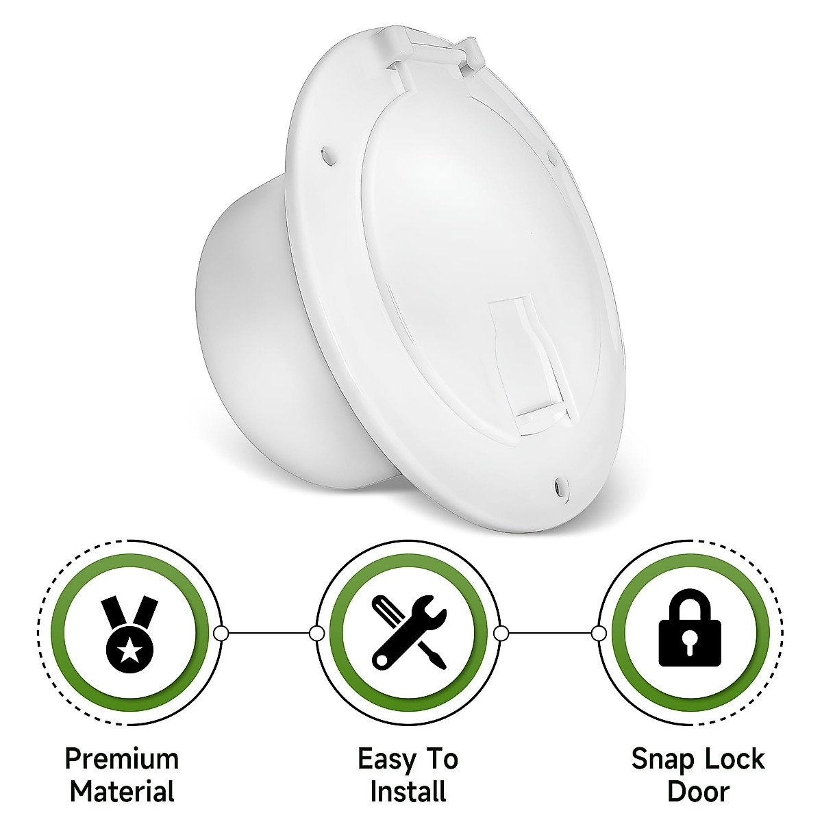 Porscan RV 5 Inch Round Electric Cable Hatch for 30 and 50 Amp Cords, RV Power Cord Cable Hatch Cover Compatible with Coleman Jayco Pop-Up Camper Travel Tent Trailer Motorhome (White)