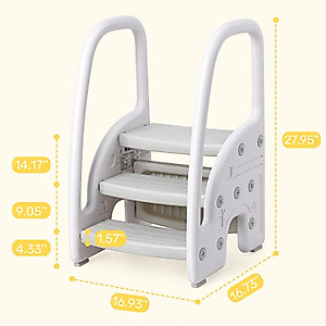 Toddler Step Stool for Bathroom Sink Kitchen Counter, Plastic Kids 3 Step Stool with Handles Sides for Toilet Potty Training, Lightweight Non-Slip, Stepping Standing Stool Helper