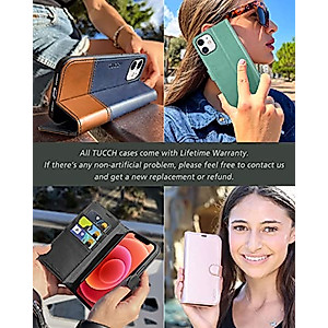 TUCCH Wallet Case for iPhone 12 Pro/iPhone 12 5G, RFID Blocking Card Slot Stand [Shockproof TPU Interior Case] PU Leather Magnetic Protect Flip Cover Compatible with iPhone 12/12 Pro 6.1-inch, Black