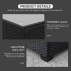 Patio Sectional Furniture Set 10-Piece Outdoor Wicker Conversation Sofa Couch with Olive Green Non-Slip Cushions Furniture Cover Black PE Rattan