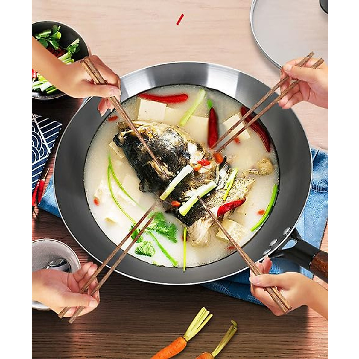 VONOTO Carbon Steel Wok Pan, Wok Pan with Handle, Traditional Woks (16 inch)