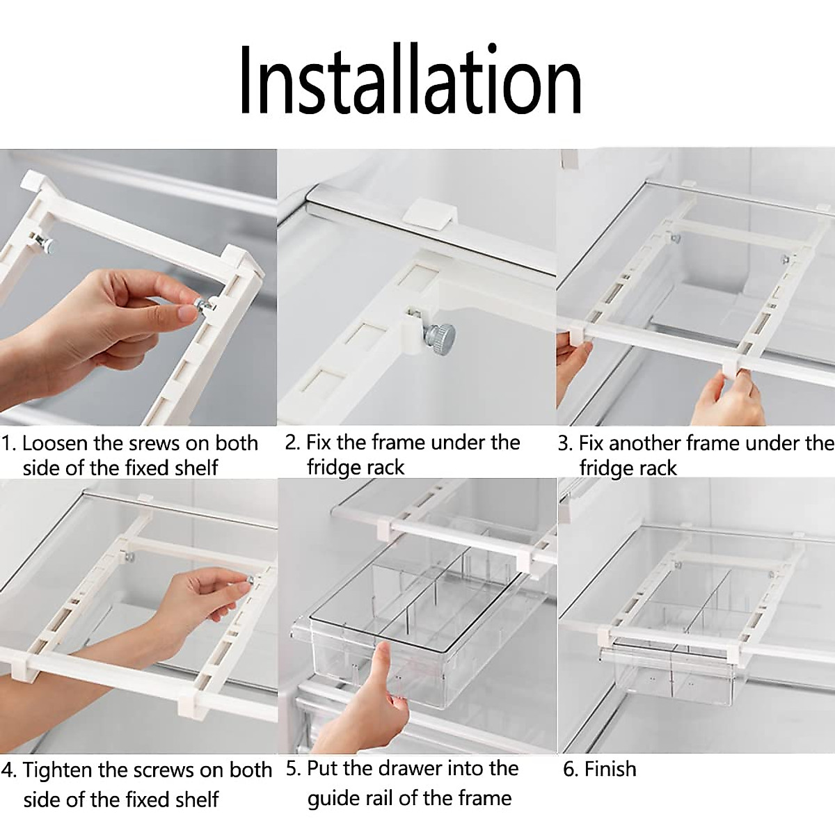Cezoyx 2 Pack Fridge Drawer Organizer - Pull Out Refrigerator Organizer Bins with 2 Dividers, Fridge Shelf Holder Storage Box for Fruit, Vegetable, Food and Drinks, Fit for Fridge Shelf Under 0.6"