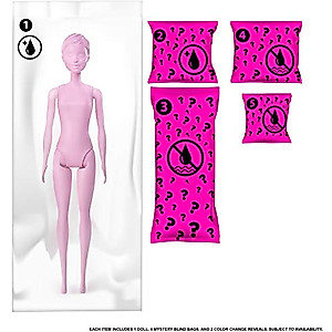 Barbie Color Reveal Doll with 7 Surprises: Water Reveals Doll’s Look & Creates Color Change on Face & Sculpted Hair; 4 Mystery Bags Contain Surprise Wig, Skirt, Shoes & Sponge; Animal-Themed