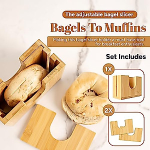 Bagel Slicer for Small and Large Bagels - Adjustable Bagel Cutter Slicer - Bamboo Muffin Slicer w/Minimalist Design - Easy to Use English Muffin & Mini Bagel Bamboo Bread Slicer