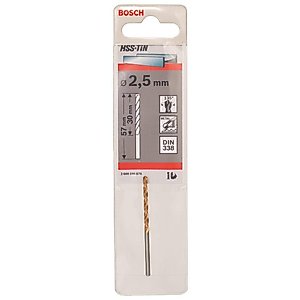 Bosch 2608596676 DIN338 Metal HSS-Tin Drill Bit, 2.5mm x 30mm x 57mm