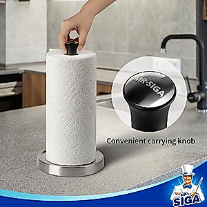 MR.SIGA Paper Towel Holder, Non Slip Stainless Steel Weighted Base, Standing Paper Towel Holder for Countertop, Black