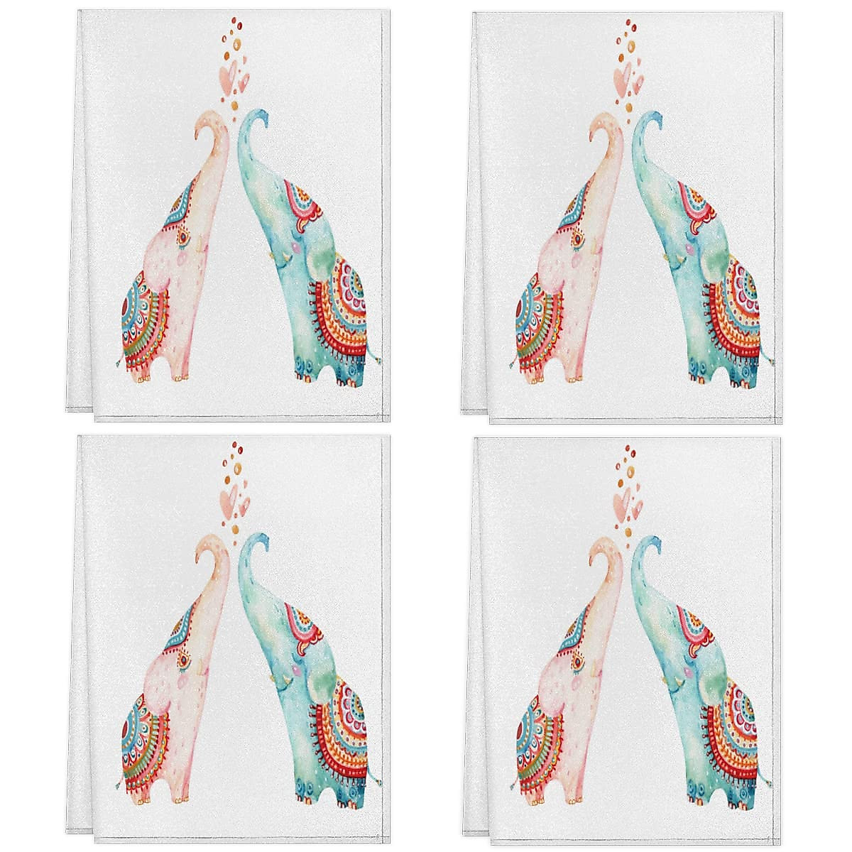 Funny Animal Elephant Kitchen Towels and Dishcloths Set of 4-17.7" x 28.3" Absorbent Dish Towels with Hanging Loop Hand Towel for Farmhouse Bar Towels & Tea Towels