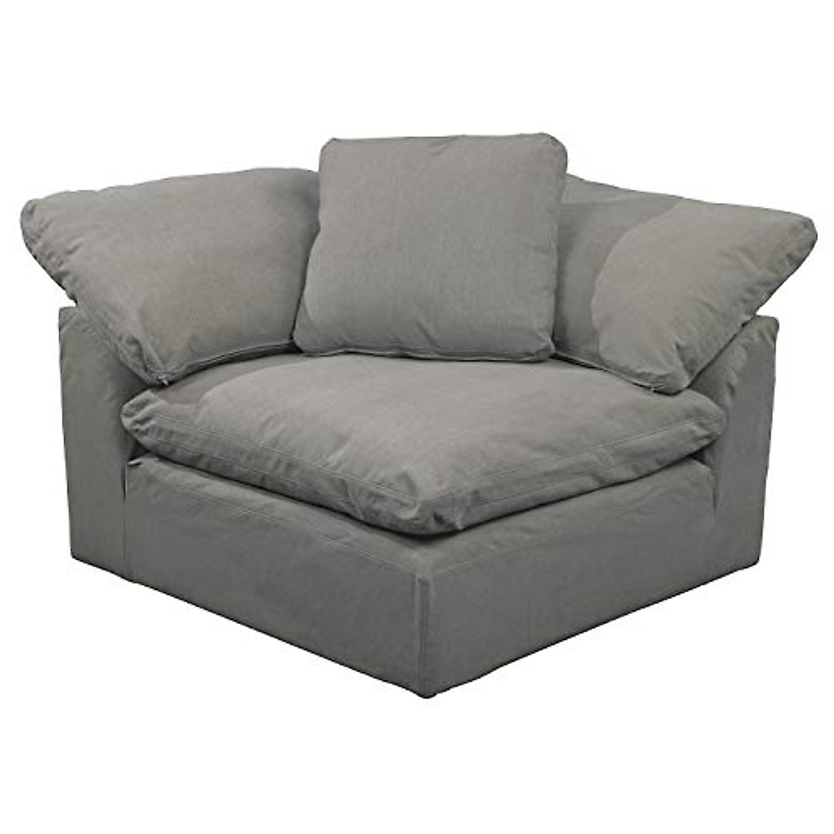 Sunset Trading Cloud Puff 3 Piece Performance Gray Grey 1` Slipcovered Modular Sectional Sofa, 132" Deep-Seating Down-Filled Couch