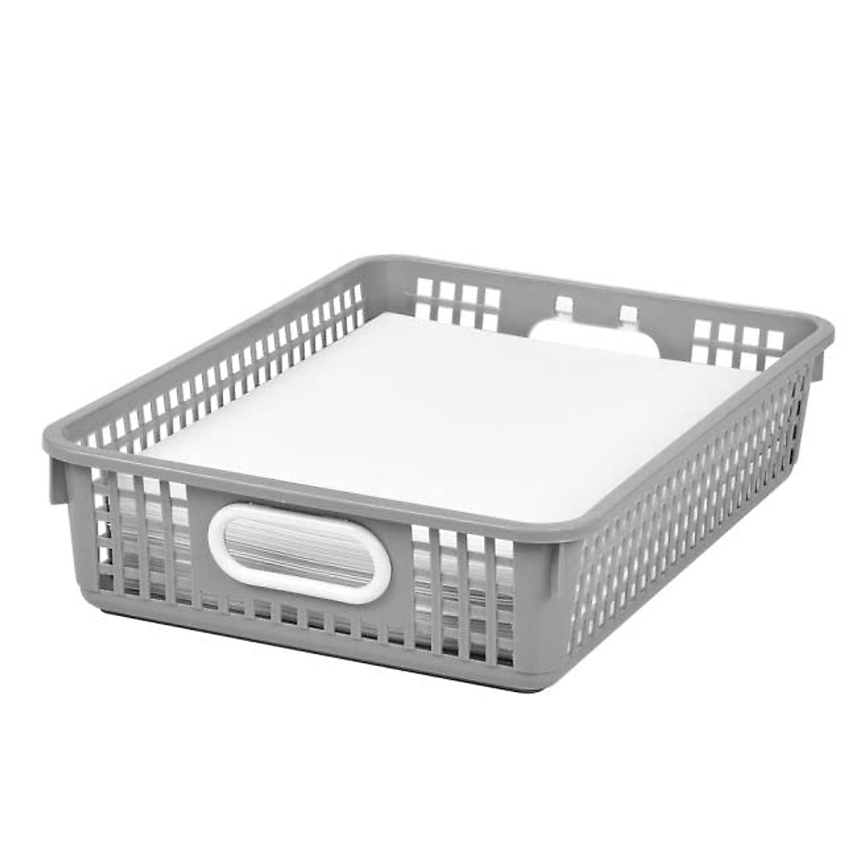 Really Good Stuff 12PK Plastic Desktop Paper Storage Basket for Classroom or Home–14”x10” Plastic Mesh Basket-Secure Papers Crease-Free–Pebble