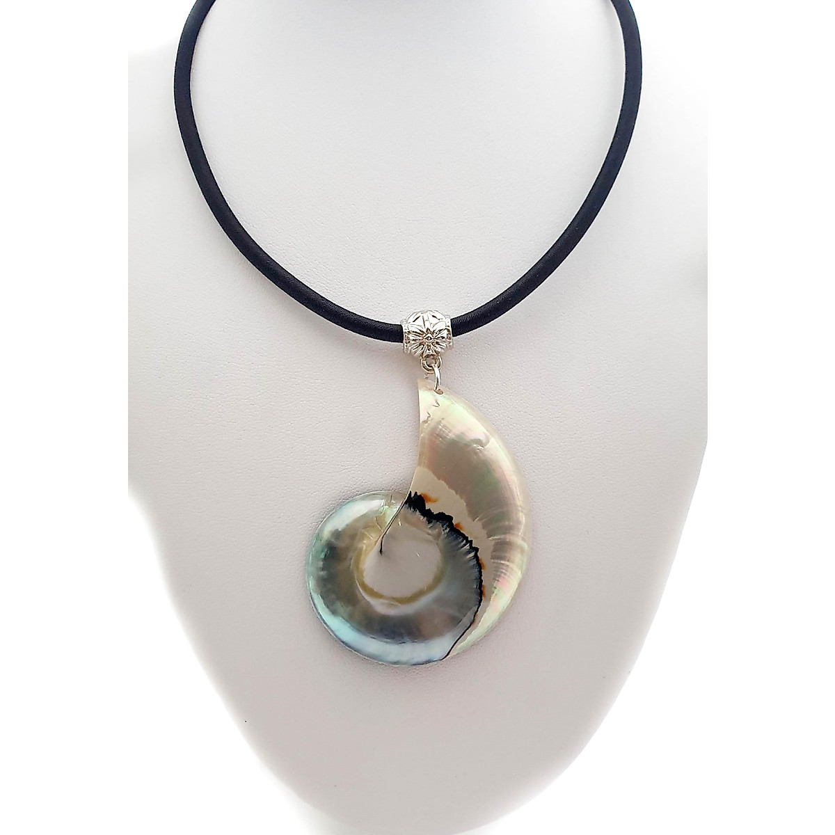 Swimmi Rare Natural Open Nautilus Shell Necklace, Hand Polished Pearly Nautilus Necklace for Women, Adjustable Cord Nautilus Mother of Pearl Necklace, Ursula Necklace Jewelry AA419-CR