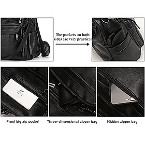 Artwell Backpack Purse for Women Fashion PU Leather Designer Travel Large Ladies Shoulder Bags Tote Tassel Rucksack (Black)