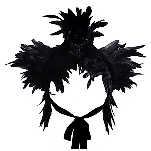 L'VOW Victorian Real Natural Feather Shrug Shawl Shoulder Wrap Cape Gothic Collar (Black)