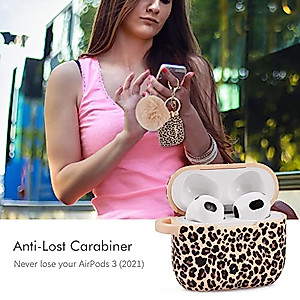 AirPods 3 Case AIRSPO Cute AirPods 3 Case Cover for AirPods 3 Leopard Printed AirPods 3rd Generation Protective Skin for Women, Girls with Pom Pom Fur Ball Keychain (Khaki/Cheetah)