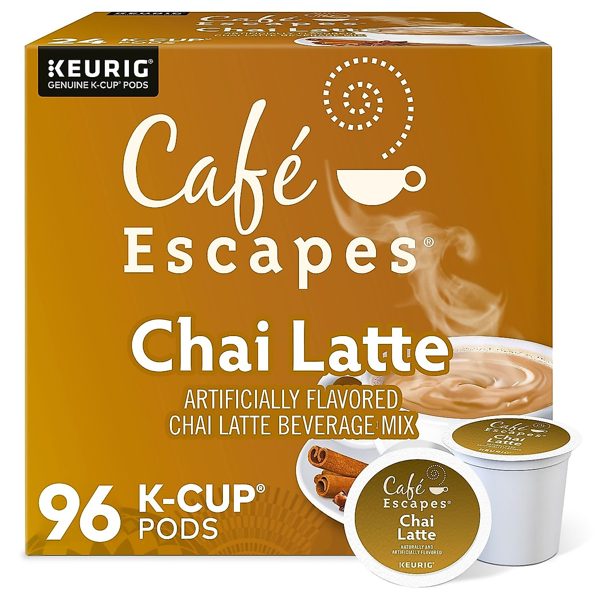 Cafe Escapes Chai Latte Keurig Single-Serve K-Cup Pods, 96 Count (4 Packs of 24)