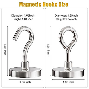 GREATMAG Magnetic Hooks, 160 lbs Heavy Duty Magnet Hooks with Extra 6 Eyebolt Hooks, Neodymium Magnet Hook for Hanging, Cruise Cabins, Kitchen, Pack of 6