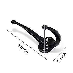 NACH Modern Double Prong Wall Hooks - Heavy Duty Decorative Black Hooks for Mudroom, Coat & Hat Rack, Towel Racks for Bathroom - Wall Mount Cast Iron Hooks - 4 Pack, 1.8x2.0x5.0 in, KE-NH-898