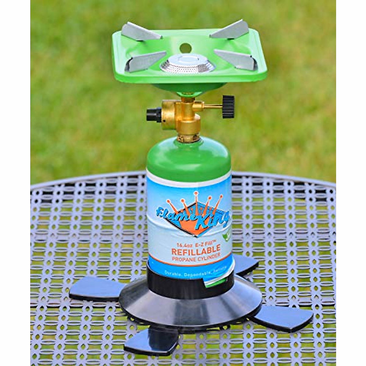 Flame King YSNVT-508 Portable BottleTop Camping Stove with Stable Lightweight Base Stand, Great for Outdoor Cooking, Backpacking, Compatible with 1LB Propane Gas Bottle