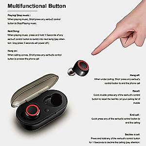 Skellig TWS Bluetooth Earphones Fingerprint Touch Wireless Earbuds HD Stereo Wireless Headphones Noise Cancelling Gaming Headset,black