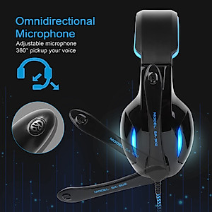SADES SA902 Stereo Gaming Headset 7.1 USB Surround Sound PC Headsets Over-Ear Gaming Headphones with Microphone LED Light Black Blue