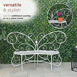 Alpine Corporation 62"L Indoor/Outdoor 2 Person Metal Butterfly Shaped Garden Bench, White