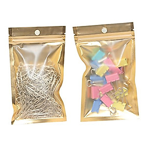 Wekoil 100 Pcs Clear Golden Zip Lock Mylar Bags Aluminum Foil Resealable Packaging storing Plastic Valve Zipper Pouches Bulk Food Storage Foil Lined Grip Seal Wrap 9x16cm(3.5 x 6 inch)