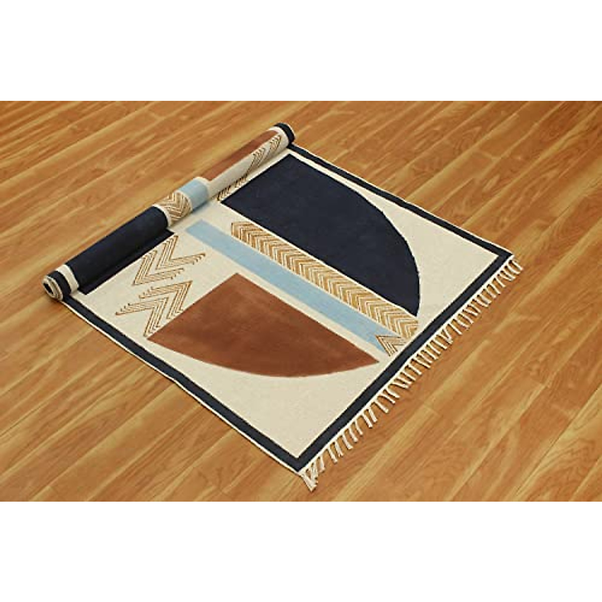 Casavani Hand Block Printed Area Rug Geometric White & Black Cotton Dhurrie Floor Carpet For Doormat Best Uses For Bedroom,Living Room,Dining Room,Kitchen,Purch 10x14 Feet