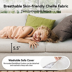 AMICLIBER 93 Inch Slipcovered Sofa,Comfy 3-Seater Sofa Couch with Extra Deep Seats,Modern Upholstered Loveseat with Wide Armrest,Removable Chenille Cover,Couch for Living Room,Office,Apartment,Beige