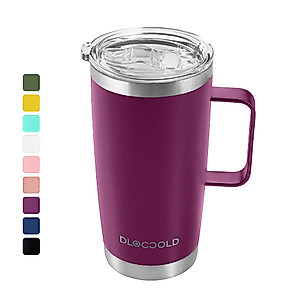 DLOCCOLD Insulated Coffee Mug with Handle Stainless Steel Travel Coffee Cup with Lid Spill Proof Reusable Thermos Coffee Cups for Men Women Car Cup holder Friendly (Purple, 20 oz)