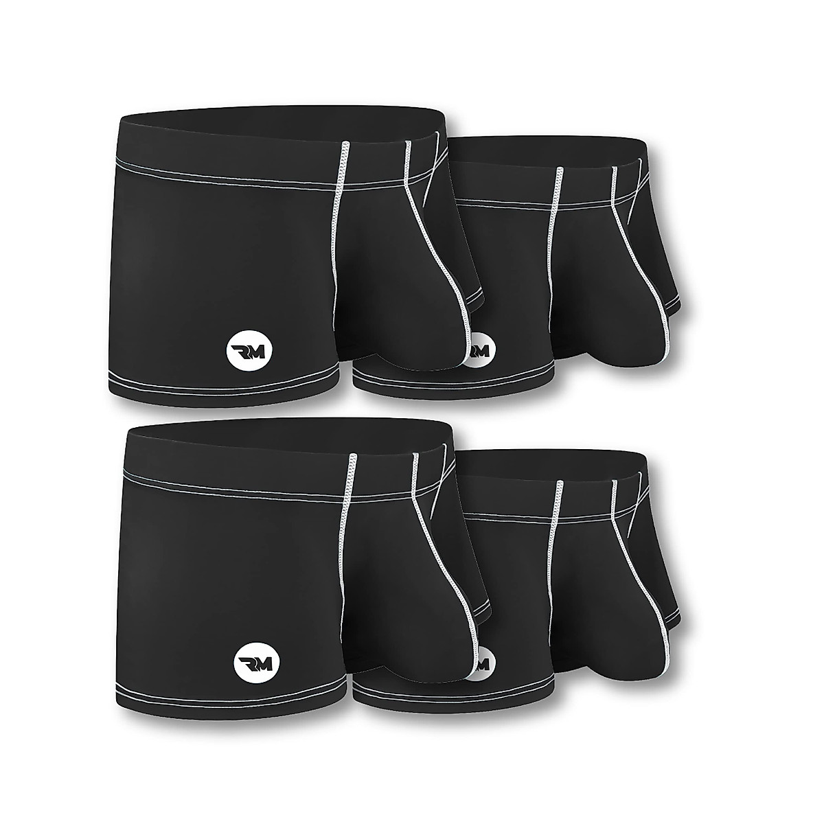 RM Real Men Bulge Enhancing Underwear - 1 Pack 3in Inseam - Mens Underwear Pouch Boxer Brief (Black w White Stitch) 2XL